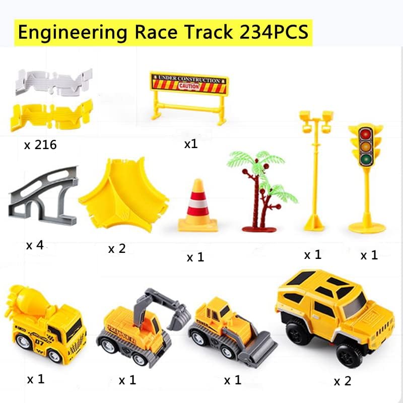 234 Pcs Engineering Rail Car,Construction Race Tracks for Kids Toys, 2 Electric Toy Cars,3 Construction Cars, DIY Collage Flexible Track Toys Set, Kids Gifts for 3-8 Year Old Boys and Girls Toys