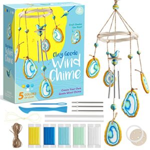 eduman make your own clay geodes wind chime for home garden decoration, arts and crafts for kids ages 8-12, wind chime craft kit for kids learning & educational project birthday gifts for boys & girls