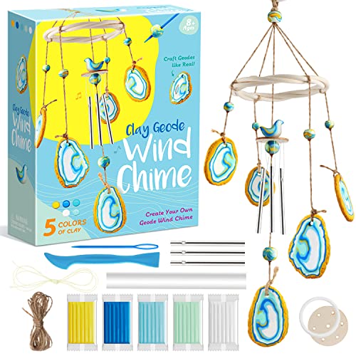 EDUMAN Make Your Own Clay Geodes Wind Chime for Home Garden Decoration, Arts and Crafts for Kids Ages 8-12, Wind Chime Craft Kit for Kids Learning & Educational Project Birthday Gifts for Boys & Girls