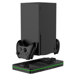 xbox multi-function console stand - surge charge stand compatible with xbox series x & s consoles, dual controller charge bays, rechargeable batteries, cooling fan, led lighting