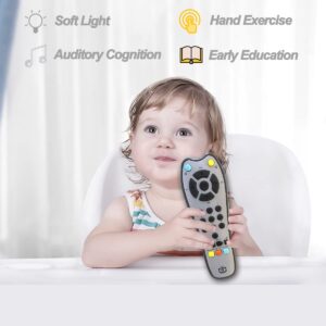 Kids Musical TV Remote Control Toy with Soft Light and Sound, Adjustable Volume Early Education Learning Remote Toy with English,French,Spanish Gift Toy for 6 Months+ Toddlers Boys or Girls