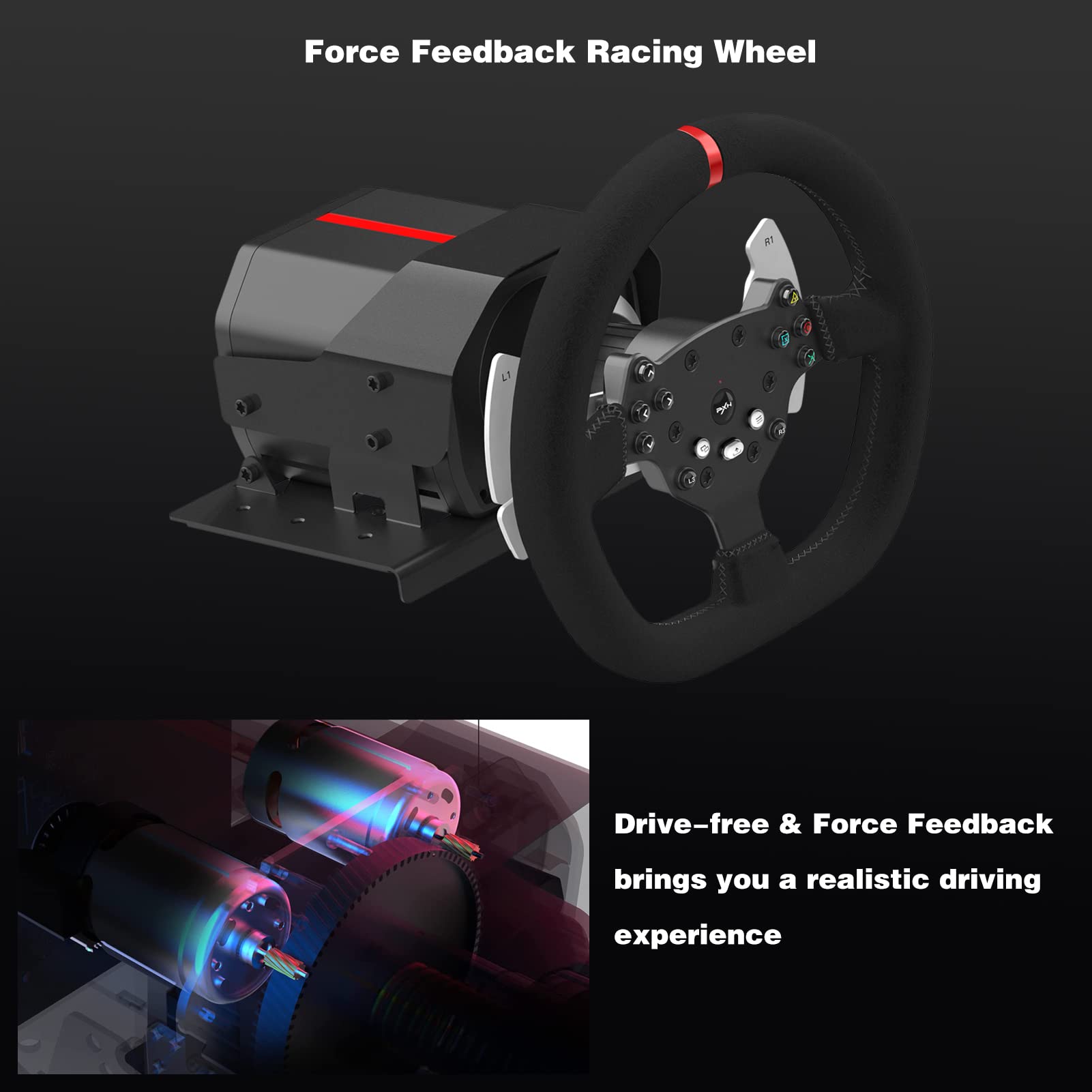 PXN Force Feedback PC Racing Wheel, 270/900 Degree V10 Driving Gaming Steering Wheel with 3 Pedals and 6+1 Shifter for Windows PC, PS4, Computer, Multi-Platform, Plug and Play