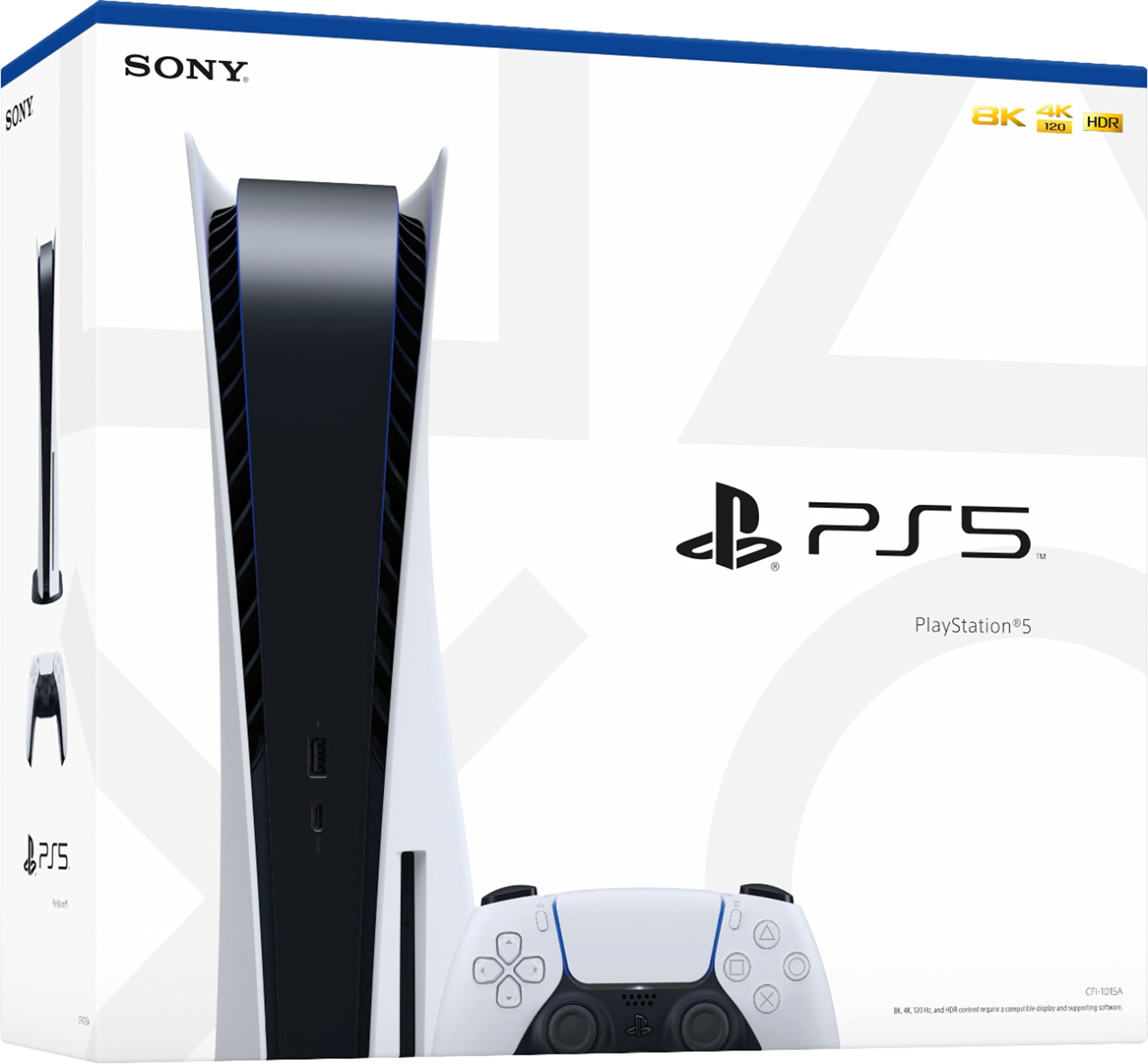 Sony Playstation 5 Disc Version PS5 Console - 4K-TV Gaming, 120Hz 8K Output, 16GB GDDR6, 825GB SSD, WiFi 6, Bluetooth 5.1 (Renewed) White