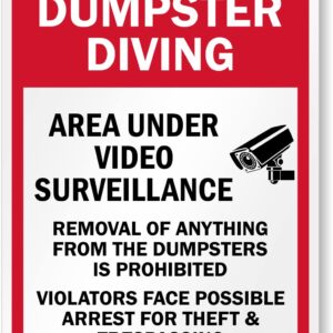 SmartSign 18 x 12 inch “No Dumpster Diving - Area Under Video Surveillance” Sign, 63 mil Aluminum, 3M Laminated Engineer Grade Reflective Material, Red, White and Black, Made in USA