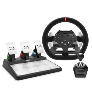 pxn force feedback pc racing wheel, 270/900 degree v10 driving gaming steering wheel with 3 pedals and 6+1 shifter for windows pc, ps4, computer, multi-platform, plug and play