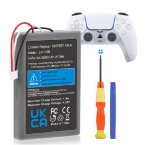 hisewen ps5 controller battery, 2650mah lip1708 replacement battery for sony playstation 5 ps5 dualsense cfi-zct1w wireless controller