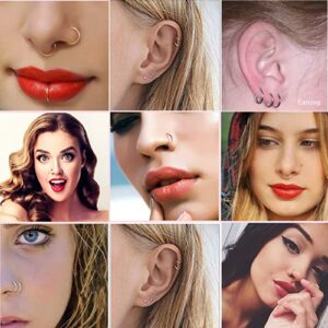 BOGKU 8pcs Titanium Nose Ring Hoops, 20 Gauge Hinged Nose Rings 7mm Septum Clicker, Cartilage Conch Helix Rook Hoop Earrings (20 Gauge 7mm)