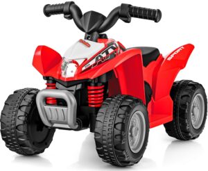 olakids kids ride on atv, 6v electric vehicle for toddlers, 4 wheeler battery powered motorized quad toy car for boys girls with led lights, horn (garnet)