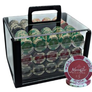 600PCS 13.5G Monte Carlo Millions Poker Chips Set with Heavy Duty Acrylic Case & Chips Trays