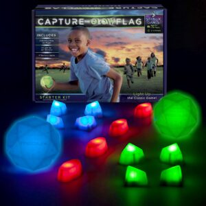 glow in the dark capture the flag - starter set | ages 8+ | outdoor games for kids 8-12+ | glow in the dark outdoor toys | 8-12 year old boy birthday gifts | flag football & sports gifts for boys