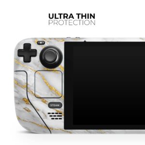 Design Skinz - Compatible with Steam Deck - Skin Decal Protective Scratch-Resistant Removable Vinyl Wrap Cover - Marble & Digital Gold Foil V4