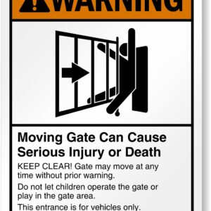 SmartSign 24 x 18 inch “Warning - Moving Gate Can Cause Injury Or Death” Metal Sign, 80 mil Laminated Rustproof Aluminum, Black, White and Orange, Made in USA