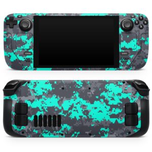 design skinz - compatible with steam deck - skin decal protective scratch-resistant removable vinyl wrap cover - bright teal and gray digital camouflage