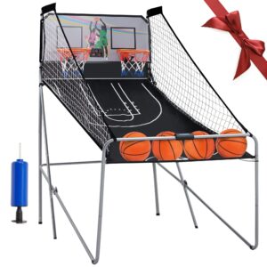 outspurge foldable electronic dual basketball arcade game,double shot 2player,8 game options w/4 balls led scoring system & indoor basketball game for kids, youth adults