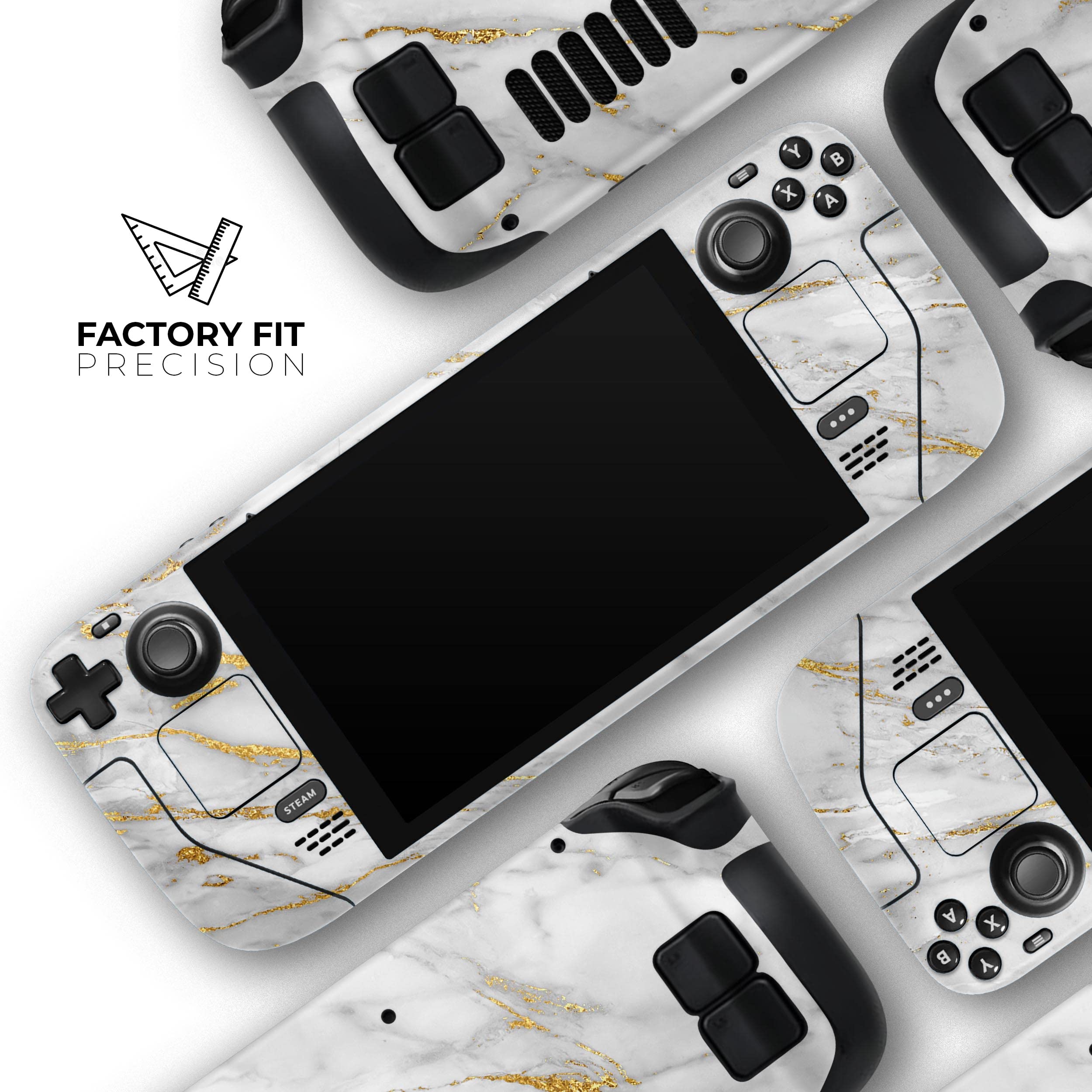 Design Skinz - Compatible with Steam Deck - Skin Decal Protective Scratch-Resistant Removable Vinyl Wrap Cover - Marble & Digital Gold Foil V4