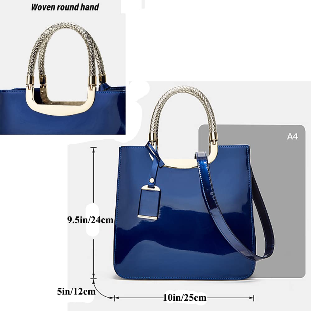 ZiMing Top Handle Handbags for Women Shiny Patent Leather Purses Square Satchel Stylish Zipper Evening Bags Shoulder Crossbody Bag-White