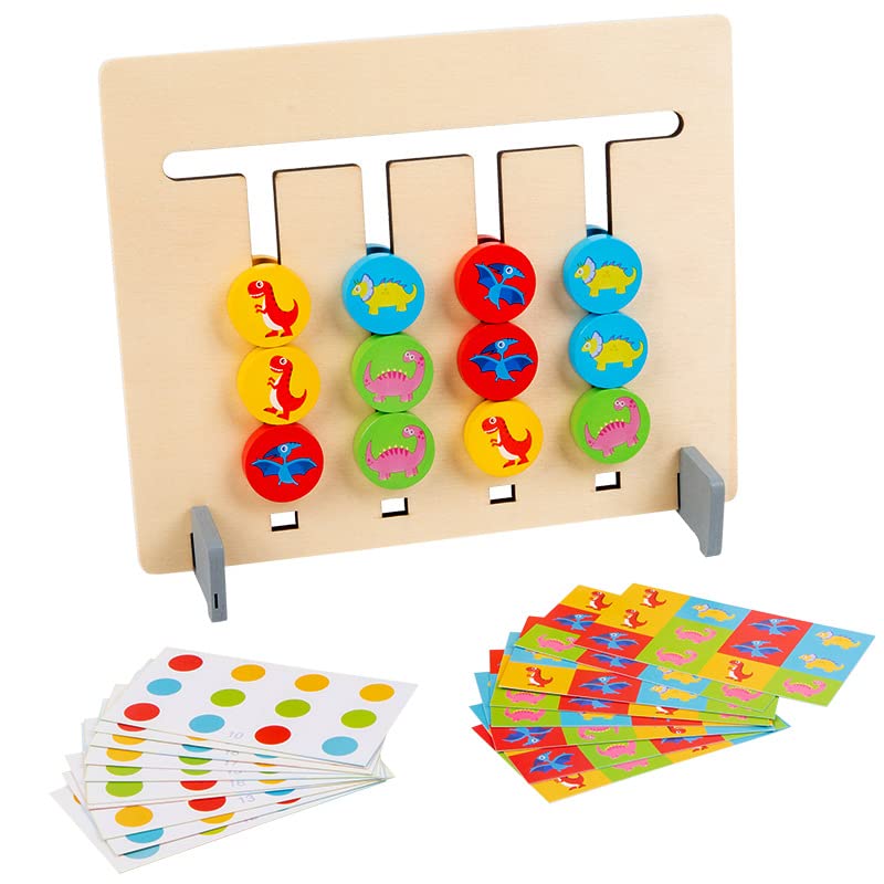 Y YTONGSOON Four-Color Dinosaur Animal Logic Game Double-Sided Wooden Montessori Enlightenment AIDS Children's Educational Toys