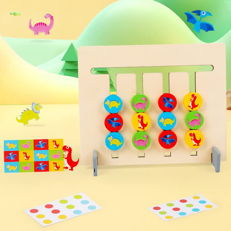 Y YTONGSOON Four-Color Dinosaur Animal Logic Game Double-Sided Wooden Montessori Enlightenment AIDS Children's Educational Toys