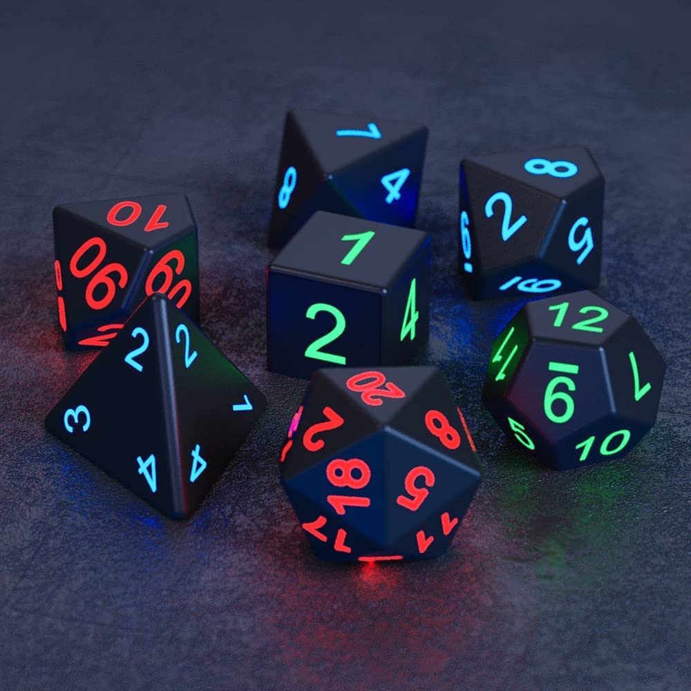 Shake to Light Up LED Dice,7 Pieces Glowing Dice Set with Charging Box,USB Port Charging,for Dungeons and Dragons RPG Table Games,Role Playing Table Games,RPG Polyhedral Dice Set