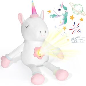 diilswx unicorn stuffed animals with dynamic star projection lamp: rechargeable night light for kids bedroom, soft & huggable plush toy, cute bedtime buddy for toddler, boy, girl (galaxy theme) - 17''