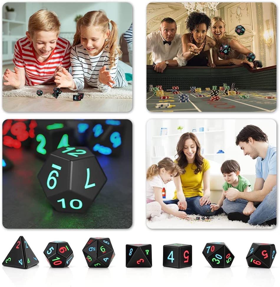 Shake to Light Up LED Dice,7 Pieces Glowing Dice Set with Charging Box,USB Port Charging,for Dungeons and Dragons RPG Table Games,Role Playing Table Games,RPG Polyhedral Dice Set