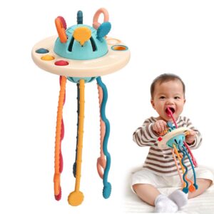 baby sensory toys montessori pull string, cartoon kids accordion toy 18 months+ early education baby boy girls toys for infant newborn toddlers sensory play exercise hand strength (ufo)