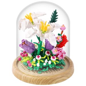 600+pcs lily flowers bonsai tree blocks kit,romantic immortal flower bouquet building blocks with a transparent display box, ideas for 6+ kids or adults