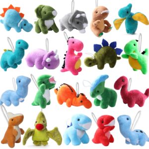 20 pack dinosaur plush stuffed set, mini animal cute dinosaur figures, soft keychain toy for kids toddler goodie bag filler, doll machine, treasure carnival prizes birthday party favors gifts