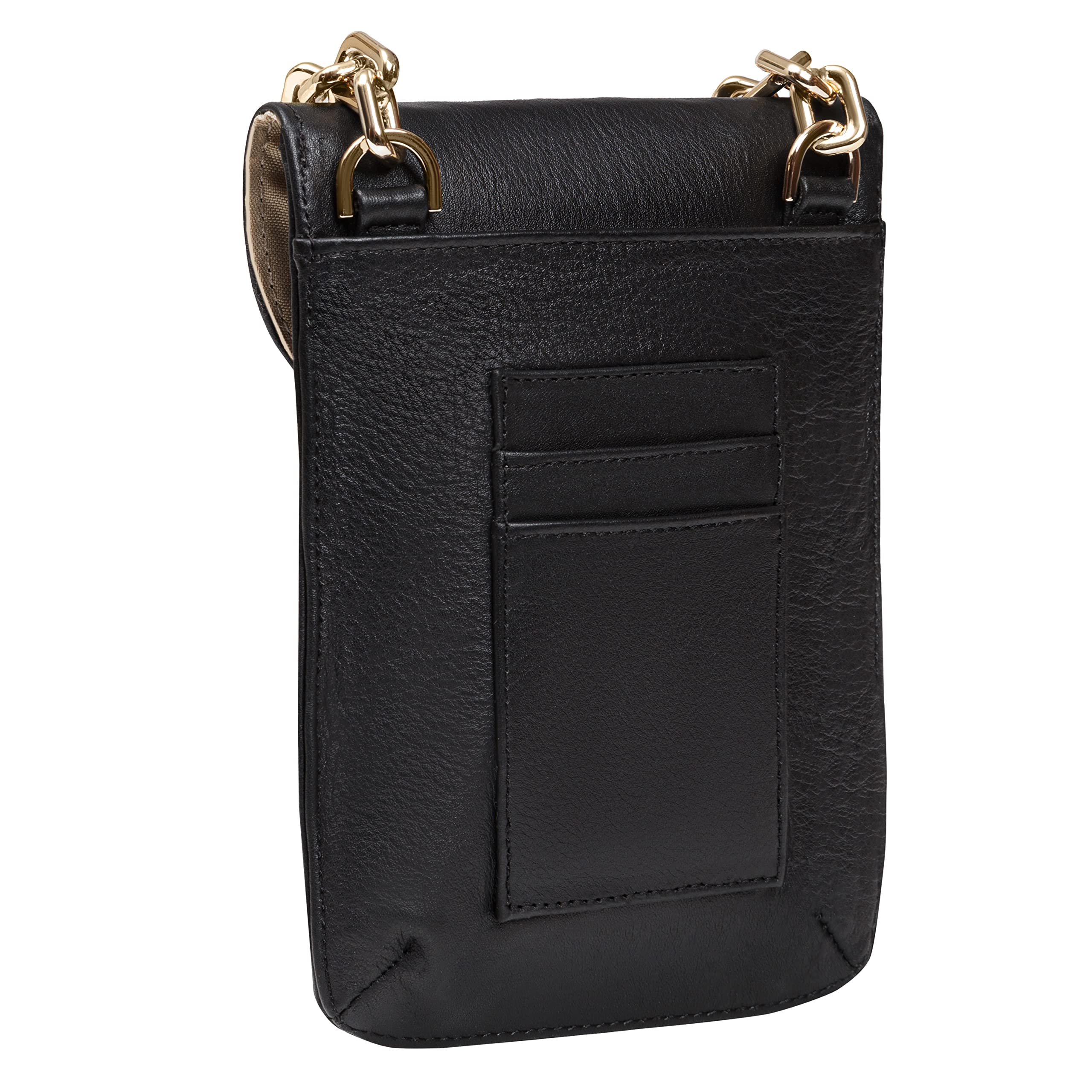 KIEKA Phone Crossbody Bag, Genuine Leather, Fold-over Flap with Magnetic Snap Closure, 2 External Credit Card Slots