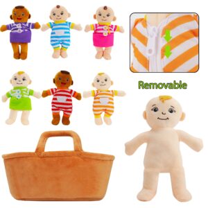 Qpewep Basket of Babies Plush Dolls, 8" Plush Diversity Baby Dolls- 6 Piece Set Interchangeable Clothes Stuffed Plush Figures for All Ages Easter Gift