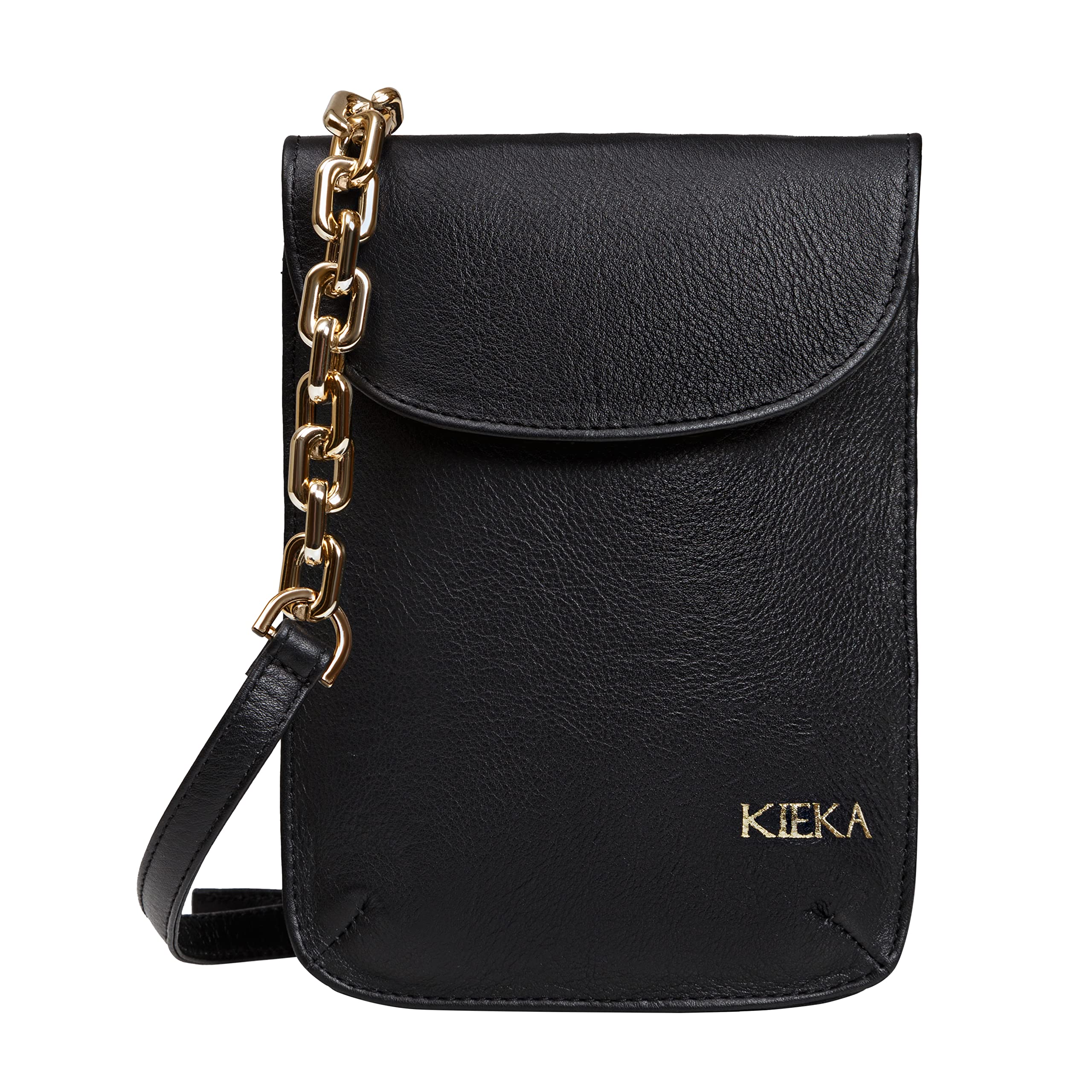 KIEKA Phone Crossbody Bag, Genuine Leather, Fold-over Flap with Magnetic Snap Closure, 2 External Credit Card Slots