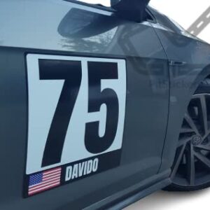 Race Car Number Plate Vinyl Decal - Permanent, Reusable and Magnet Available - Driver Name + Flag (12 Inches, Magnet))