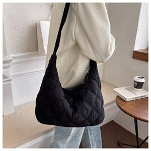 Quilted Bags For Women Crossbody Lightweight Padding Puffer Tote Bag Trendy Y2k Puffy Shoulder Bag Trendy Y2k Hobo Bag (Black)