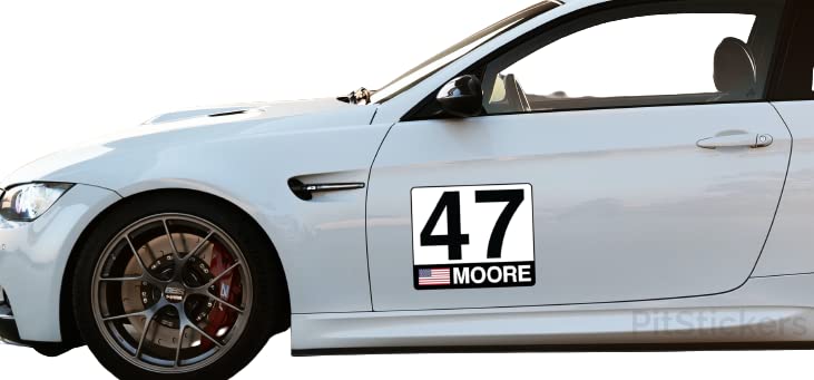 Race Car Number Plate Vinyl Decal - Permanent, Reusable and Magnet Available - Driver Name + Flag (12 Inches, Magnet))