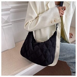 Quilted Bags For Women Crossbody Lightweight Padding Puffer Tote Bag Trendy Y2k Puffy Shoulder Bag Trendy Y2k Hobo Bag (Black)