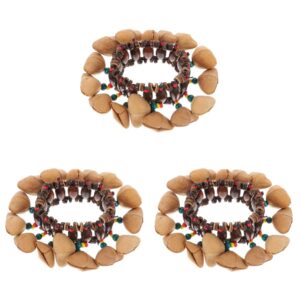 milisten ankles bell 3pcs party girls hand accessories assorted djembe handbell men shell bangle bell conga nut ethinc drum musical color band wrist shaker bracelet women nuts bracelet