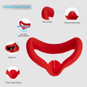 for Meta Quest 2 Accessories, Quest 2 Silicone face Cover, VR Shell Cover,Quest 2 Touch Controller Grips Cover,Protective Lens Cover,Halo Controller Protector (Red)