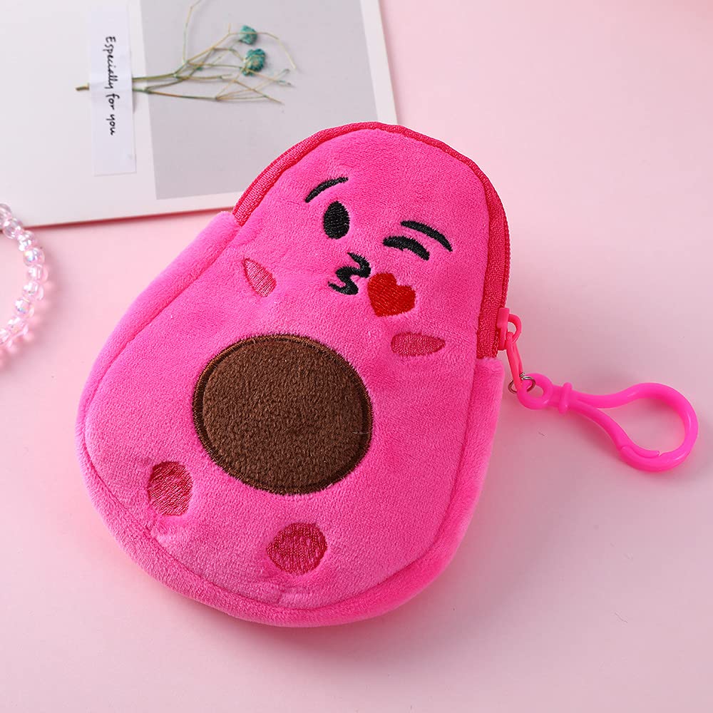 Wallet, Mini Key Case Bags, Kawaii Money Pouch, Cartoon Avocado Plush Purse, Funny Coin Bag, Lovely Wallet for Kids Girls(Pink)