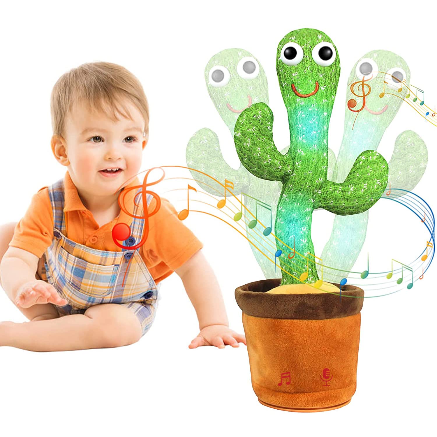 Dancing Cactus Mimicking Toy | Talking Singing Plush Doll | USB Charging | for Babies and Toddlers | Repeats What You Say | 120 Songs Built-in | LED Light Up | English & Spanish