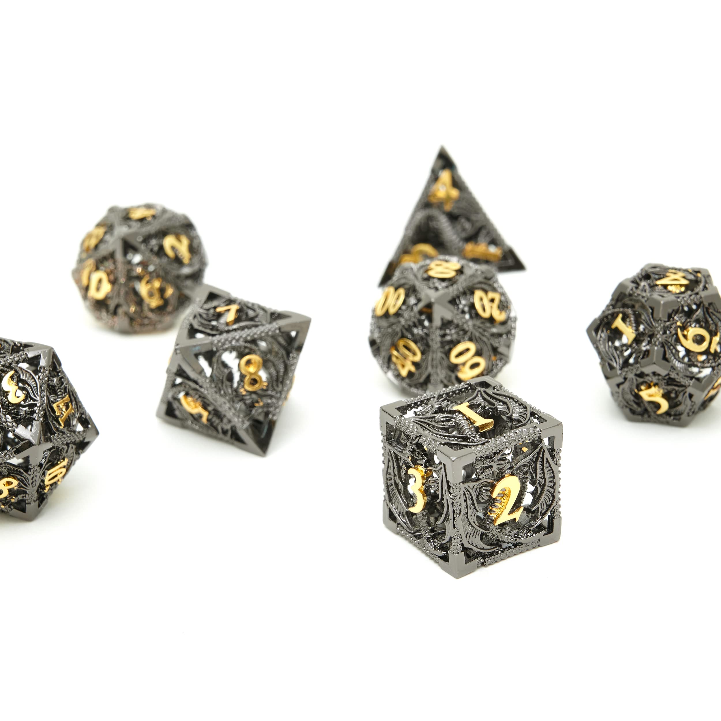 DND Metal Polyhedral Dice Set Dungeons and Dragons Dice Set D&D Role Playing Dice Metal Dice Set 7PCS Suitable for Dungeons and Dragons RPG MTG Table Games D&D Pathfinder Shadowrun and Math Teaching