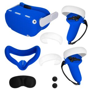 for meta quest 2 accessories, quest 2 silicone face cover, vr shell cover,quest 2 touch controller grips cover,protective lens cover,halo controller protector (blue)