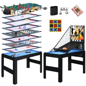 raychee 15-in-1 multi game table set, combo game tables w/foosball, hockey, pool, ping pong, basketball, chess, bowling, shuffleboard for home, game room, friends & family