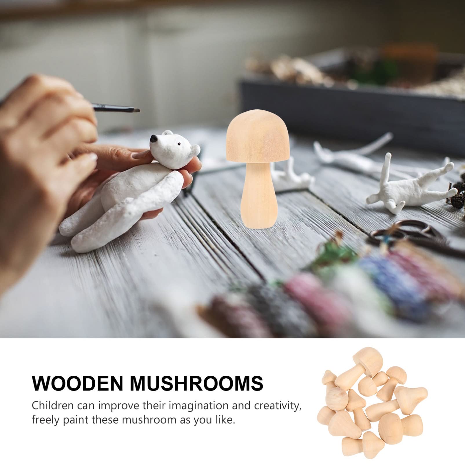 10pcs Woody White Embryo Mushroom Unfinished Mushroom Wood Mushrooms Mushroom Decor Wooden Painting Mushrooms Plain Mushroom Toy Miniature Painting Mushroom Things to Paint on