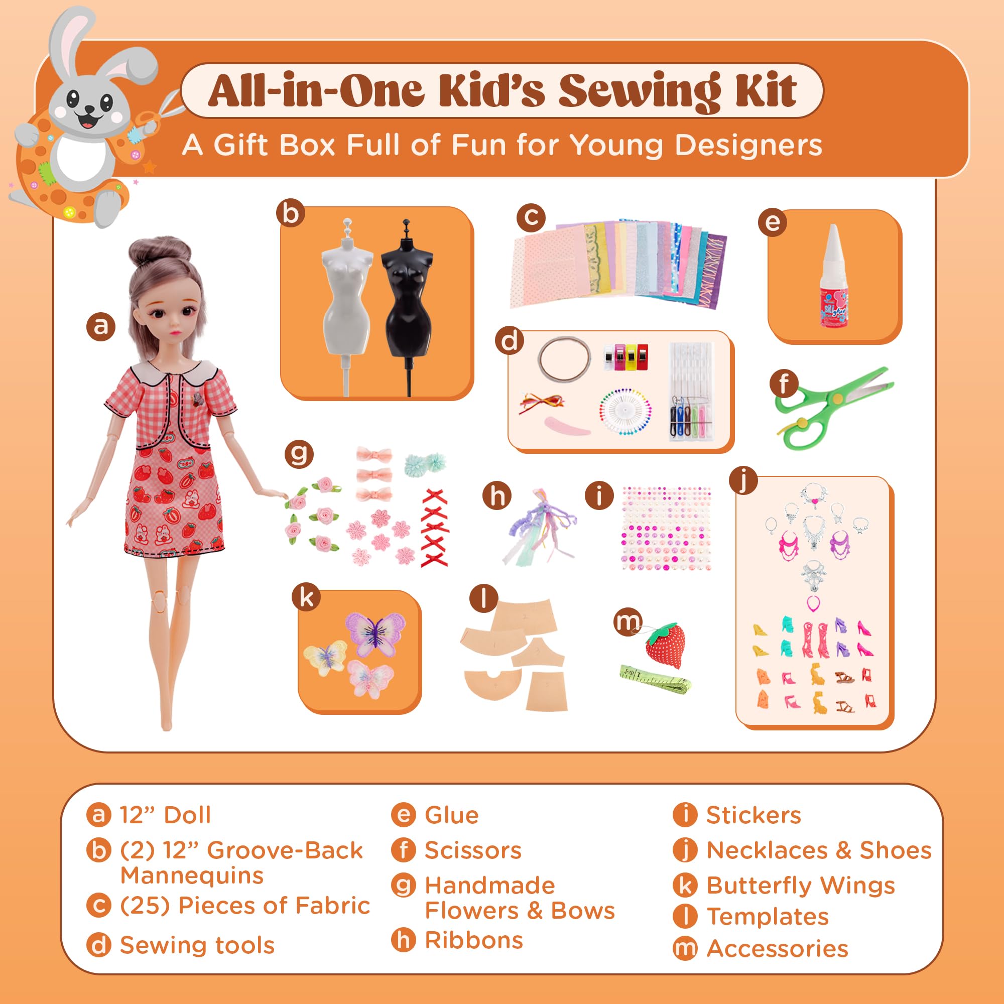 Cate Craft Fashion Design Sewing Kit for Girls Ages 6-12 with Doll, Mannequins, Fabrics, Tools