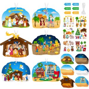 funrous 36 pack make a nativity scene christmas nativity craft kits nativity scene hanging ornaments religious christian craft kits for holy night christian religious party supplies 6 styles