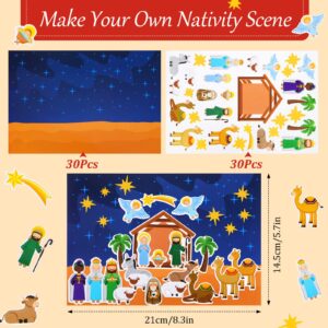 Yexiya 60 Sheets Christmas Nativity Stickers Make a Nativity Scene Sticker Kit Christmas Crafts for Religious Party DIY Nativity Stickers Nativity Scene Party Game for Xmas Supplies(Cute)