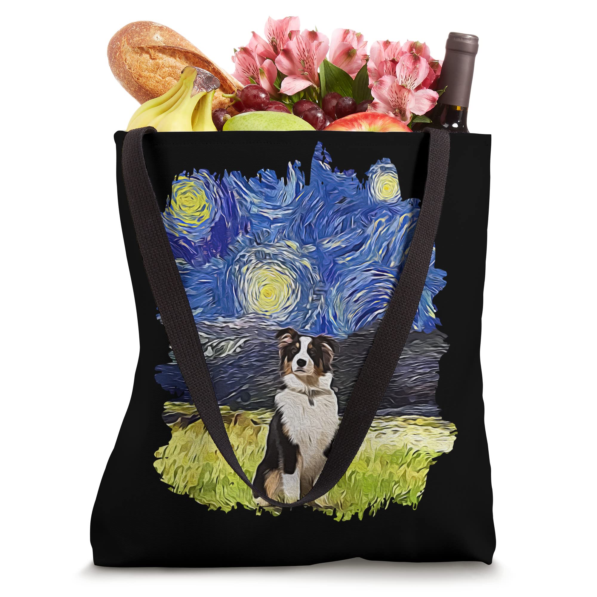 Starry Night Impressionist - Dog Art Australian Shepherd Tote Bag