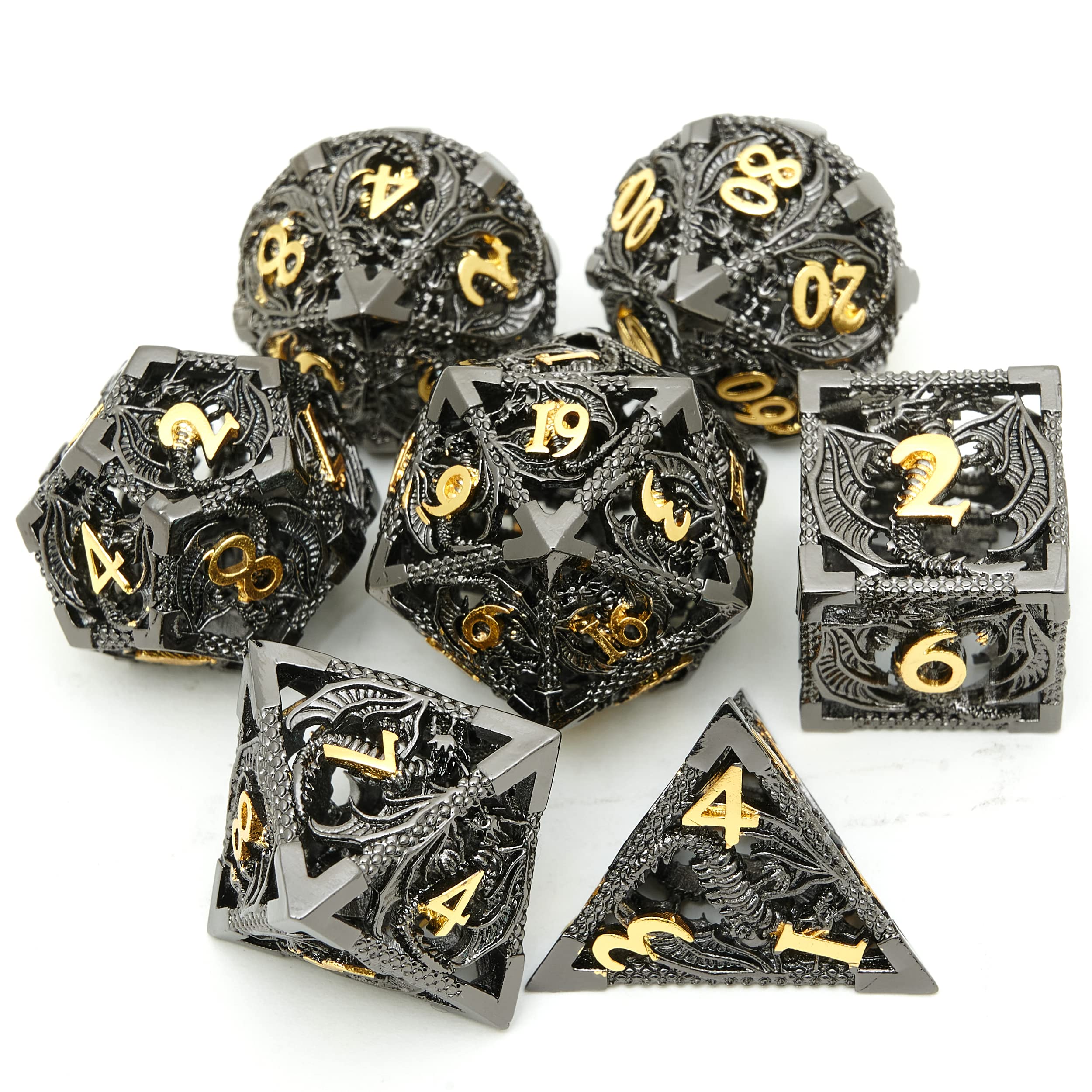 DND Metal Polyhedral Dice Set Dungeons and Dragons Dice Set D&D Role Playing Dice Metal Dice Set 7PCS Suitable for Dungeons and Dragons RPG MTG Table Games D&D Pathfinder Shadowrun and Math Teaching