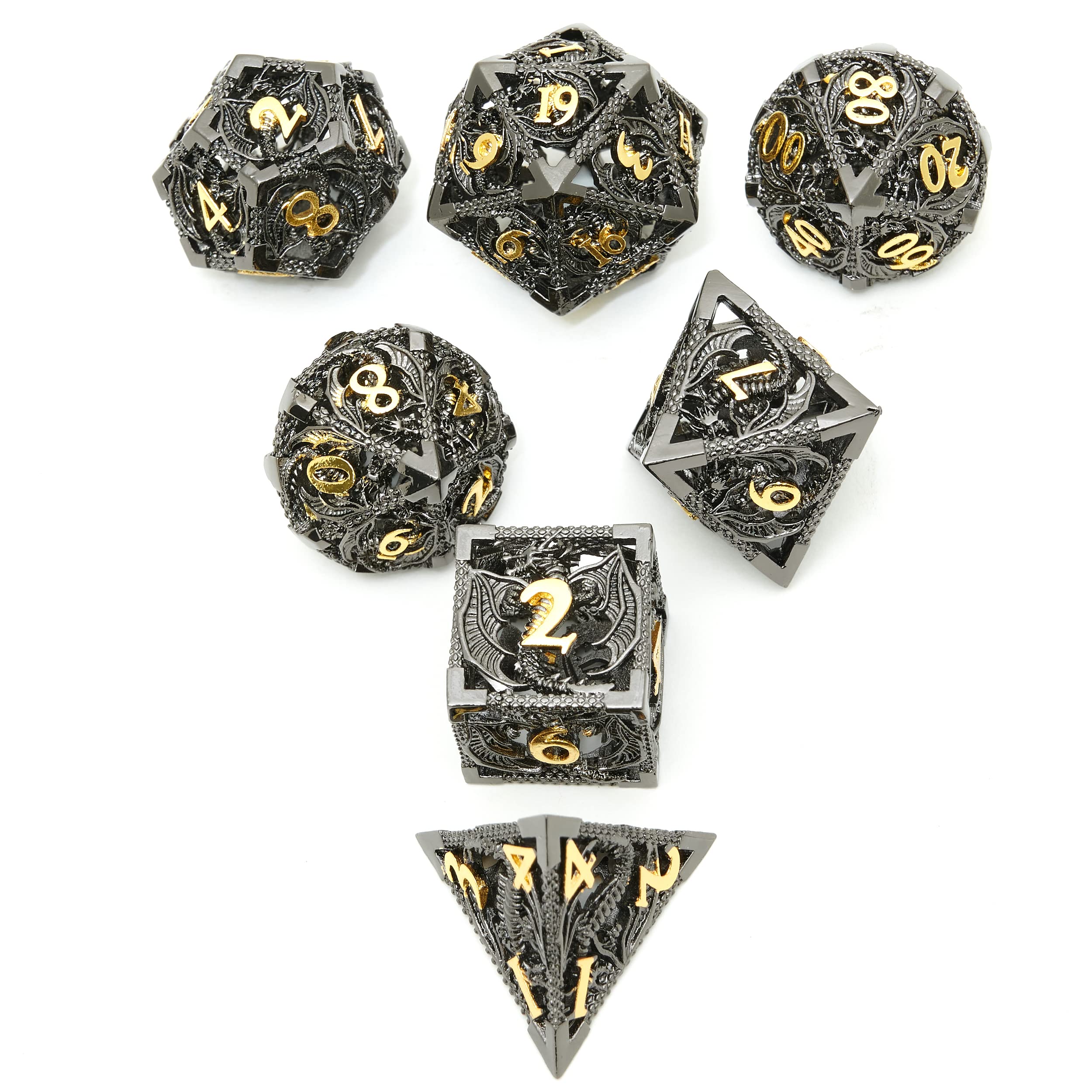 DND Metal Polyhedral Dice Set Dungeons and Dragons Dice Set D&D Role Playing Dice Metal Dice Set 7PCS Suitable for Dungeons and Dragons RPG MTG Table Games D&D Pathfinder Shadowrun and Math Teaching