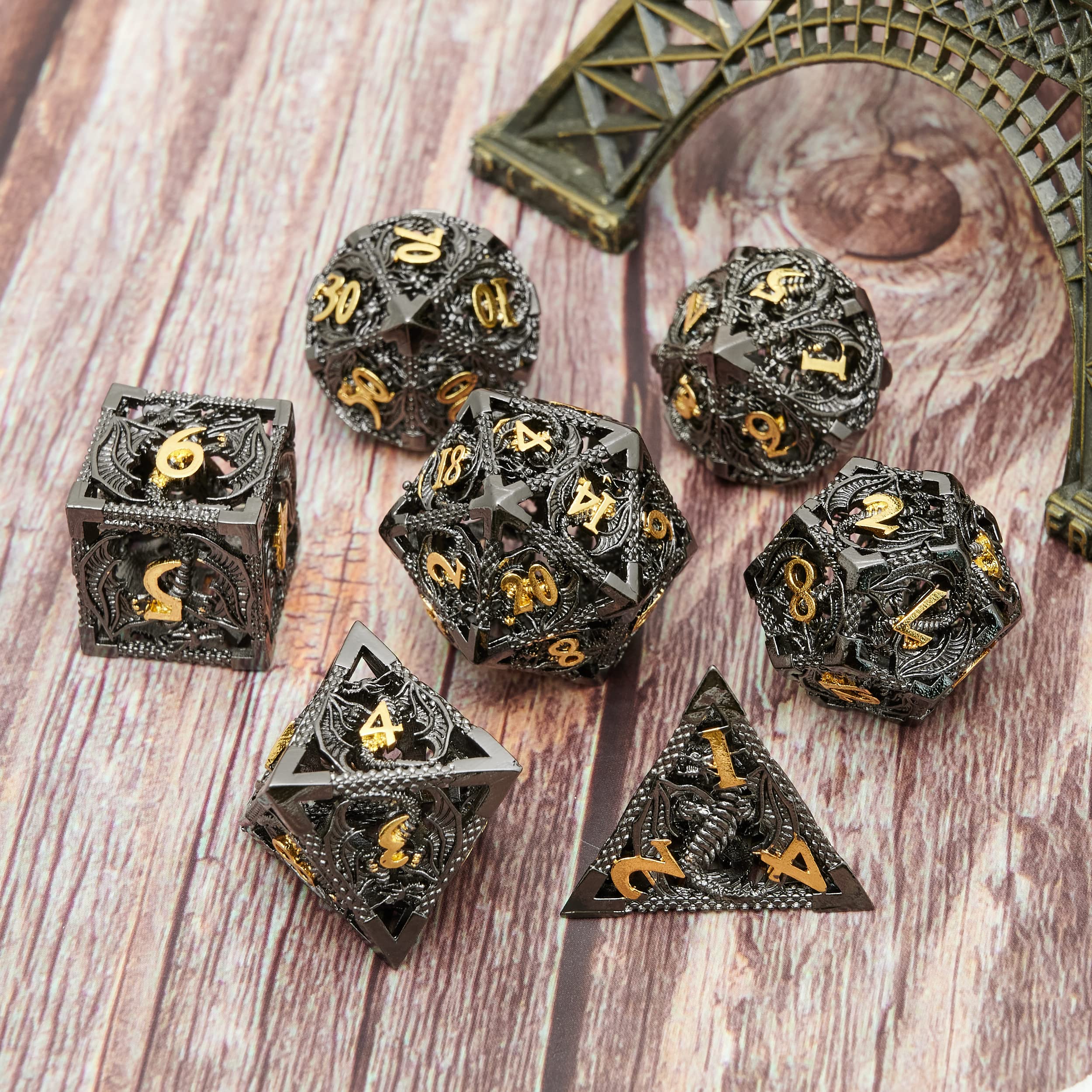 DND Metal Polyhedral Dice Set Dungeons and Dragons Dice Set D&D Role Playing Dice Metal Dice Set 7PCS Suitable for Dungeons and Dragons RPG MTG Table Games D&D Pathfinder Shadowrun and Math Teaching